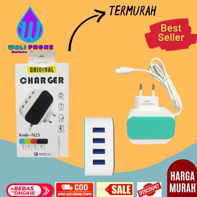 Jual Charger carger 4 usb 5.1amper dan kabel microusb fast charging ...