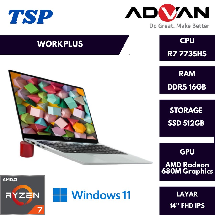 Jual LAPTOP ADVAN WORKPLUS AMD RYZEN 7-7735HS 16GB 512GB 14'' FHD IPS Win11 | Shopee Indonesia