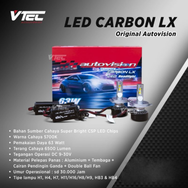Jual LED Carbon LX Autovision 63 Watt 5700K 9-30V H1 H4 H7 H8 H9 H11 ...