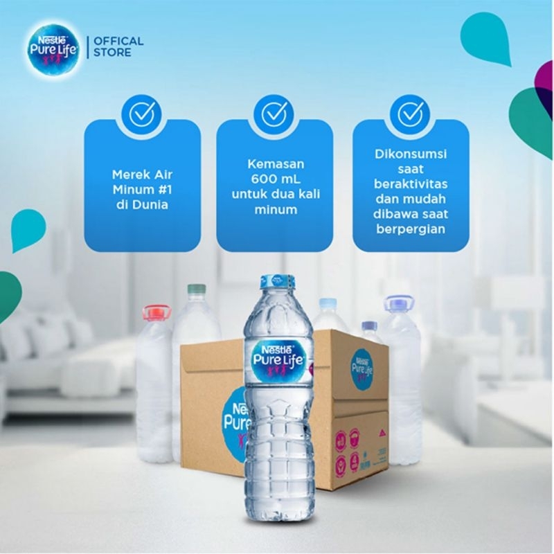 Jual Nestle Pure Life Air Mineral Botol 600 ml (isi 24 Botol) | Shopee ...
