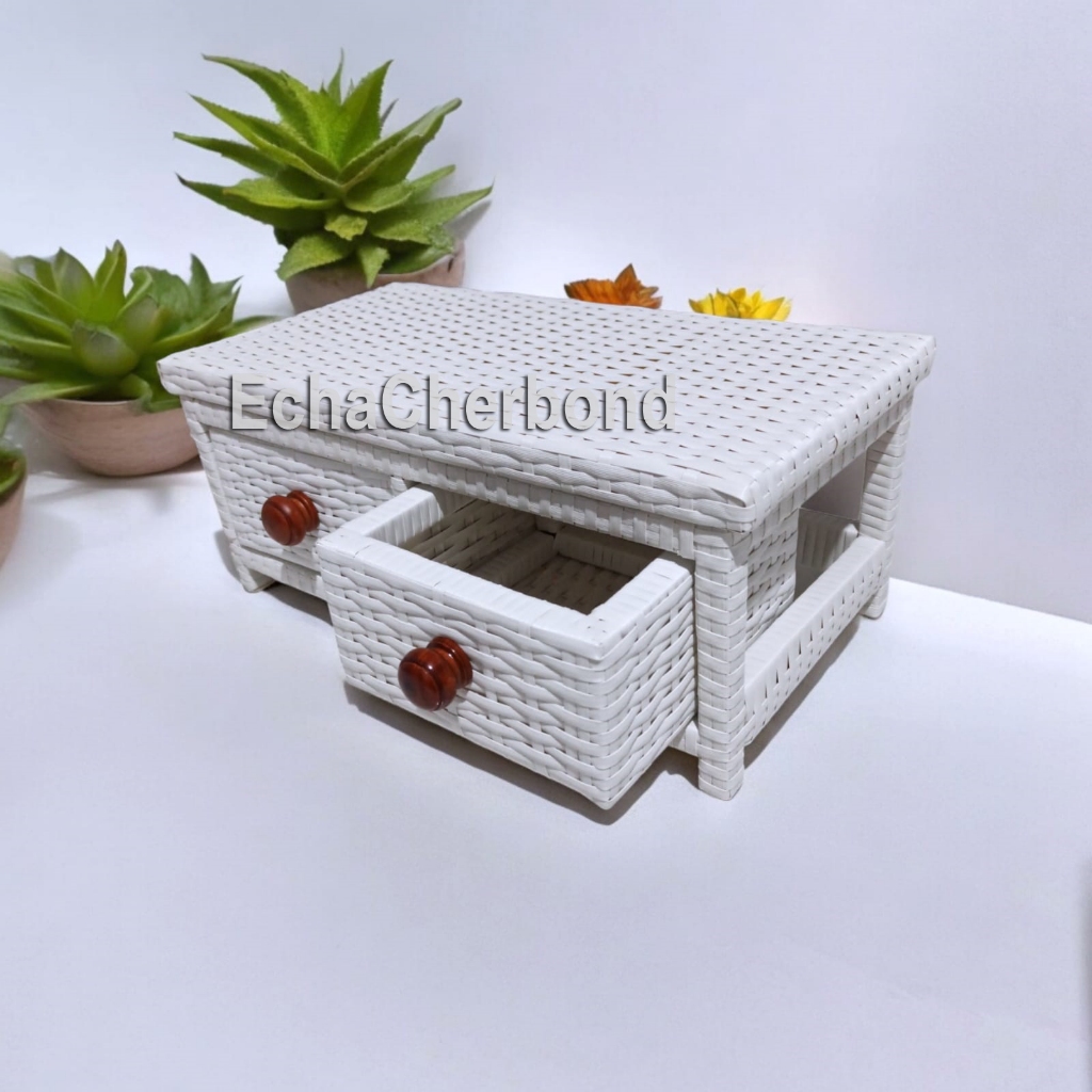 Jual Meja Laci 2 Susun Samping Rotan Sintetis Nakas Rotan Lemari Mini ...