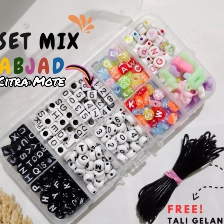 Jual D2289 Set Manik Manik Huruf Bulat Kotak pelangi Set Mix Mote Manik ...