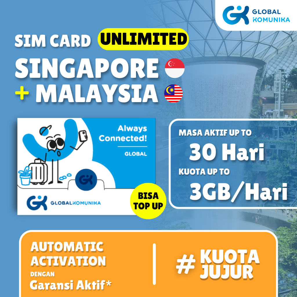 Jual Sim Card Singapore Malaysia Unlimited Simcard Singapura Global Komunika | Shopee Indonesia