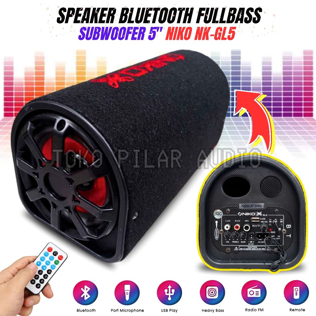 Jual Speaker Bluetooth NIKO GL5 MAXIMUM BASS DYNAMIC 5 inch AC DC ...