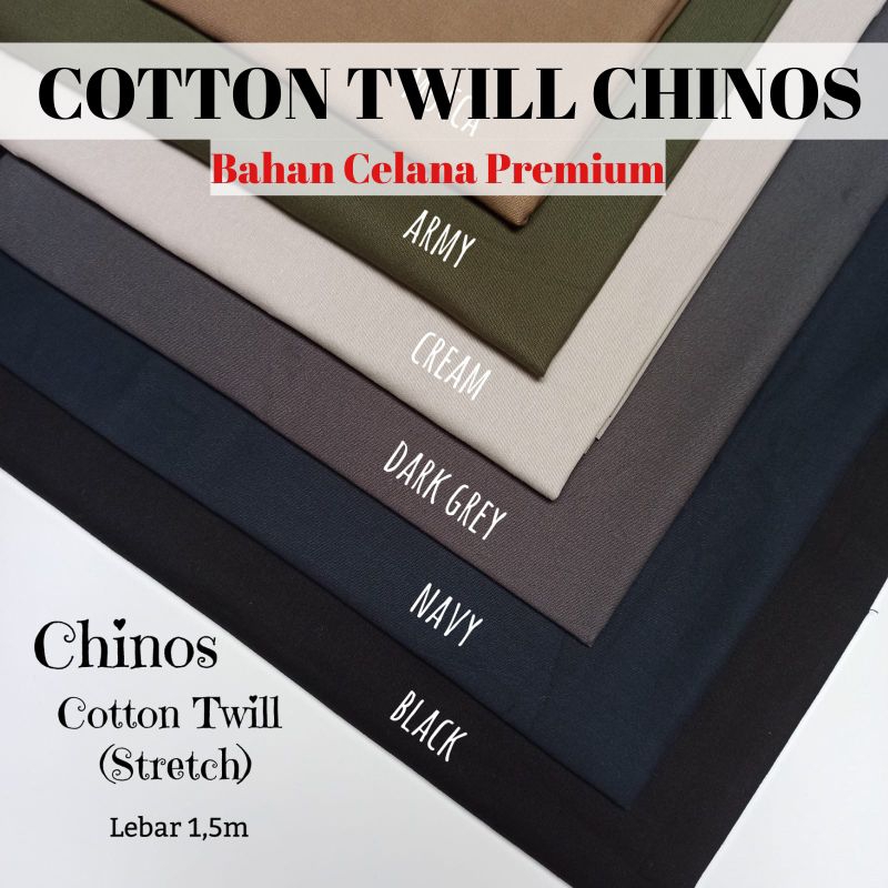 Jual (HARGA 0,5m) KAIN COTTON TWILL CHINOS STRETCH / BAHAN ROK/ CELANA ...