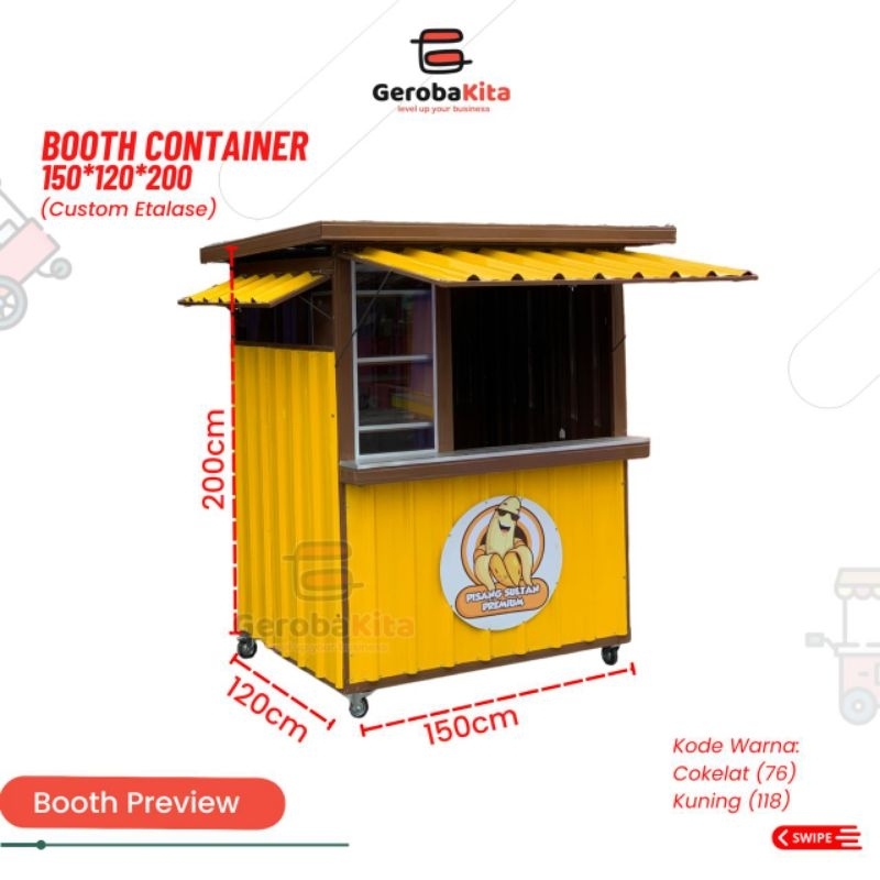 Jual booth kontainer ukuran 150x120x200 custom lantai,roda,etalase ...