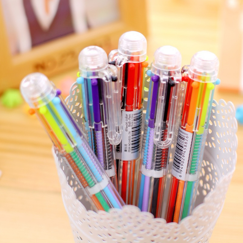Jual Pulpen 6 warna Transparan Ballpont Ballpoint Six in One Color ...