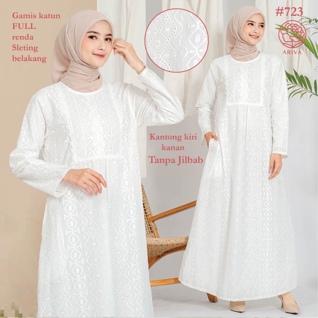 Jual Gamis Elmira Katun Silk Renda Full 723 - Gamis Katun Putih BW ...
