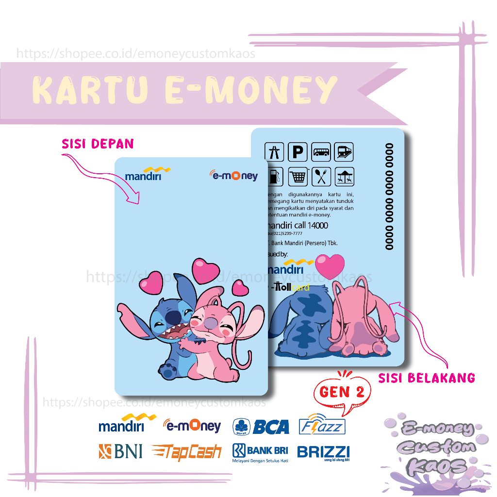 Jual KARTU EMONEY ANIME STITCH LOVE ANGEL MANDIRI FLAZZ BCA GEN 2 BNI ...