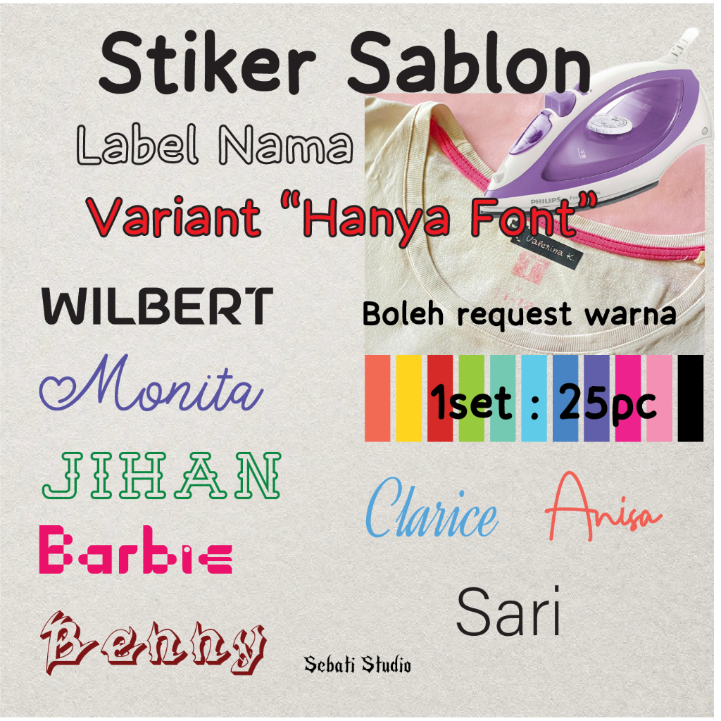 Jual Stiker Label Nama Variant Font isi 25pc | Stiker Sablon Setrika ...
