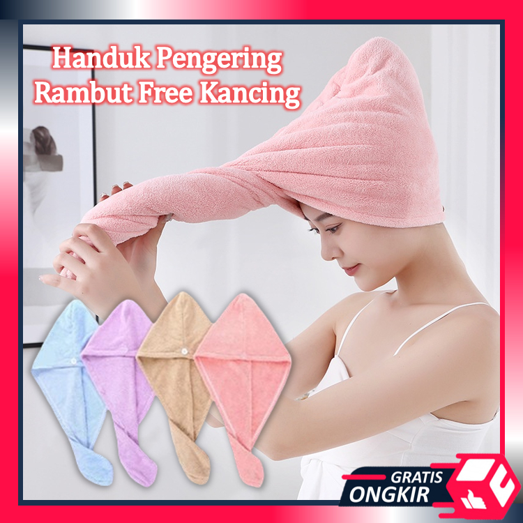 Jual Gratis Ongkir - H858 Handuk Pengering Rambut Berkancing / Handuk ...