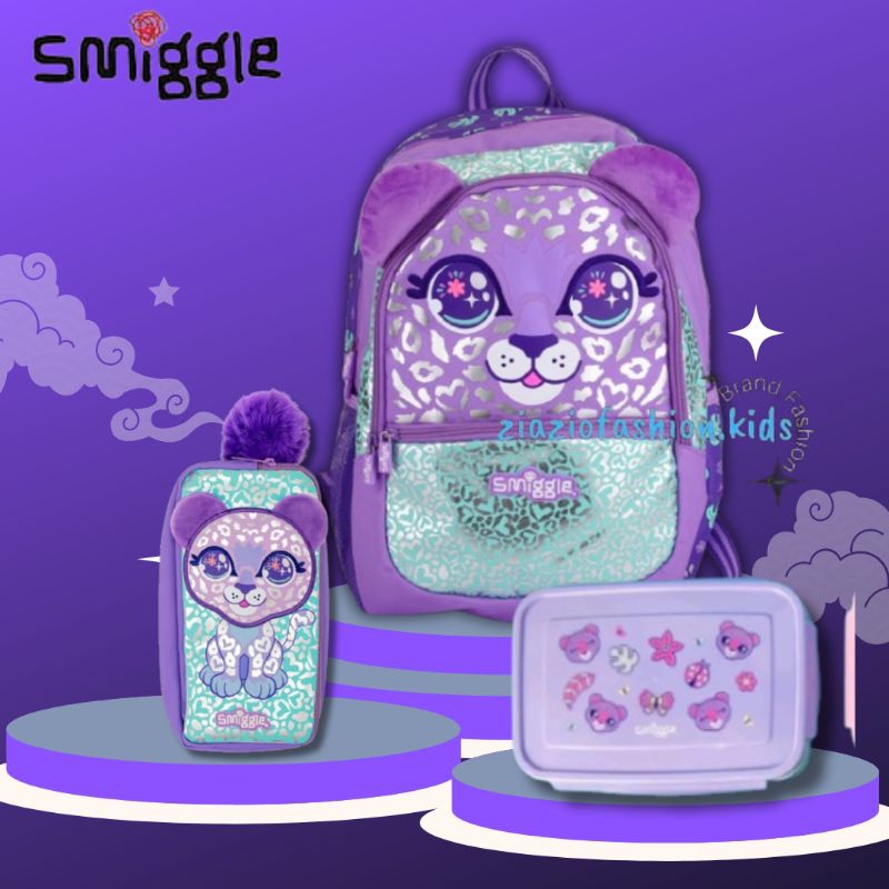 Jual SMIGGLE SET BACKPACK TAS SMIGGLE LEOPARD UNGU | Shopee Indonesia