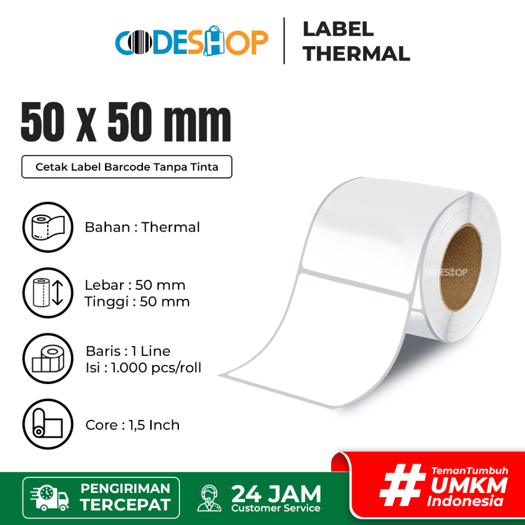 Jual Stiker Label Thermal 50x50 mm 1 Line Core 1.5 Inch Isi 1000 Pcs ...