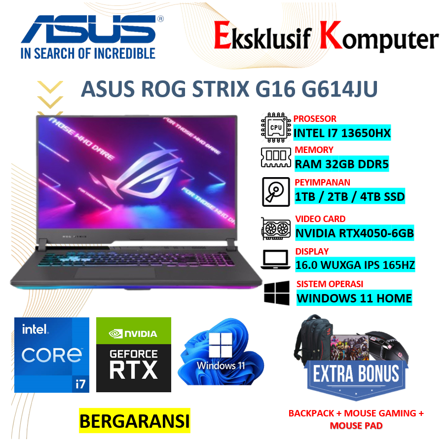 Jual LAPTOP ASUS ROG STRIX G16 G614JU INTEL I7 13650HX RTX4050 32GB SSD ...