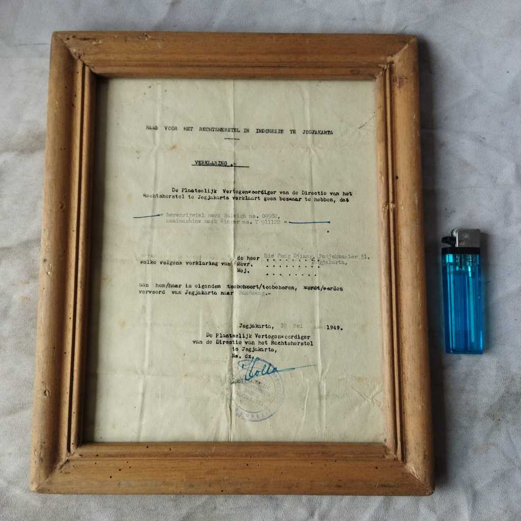 Jual Pajangan Vintage 1949 Frame Surat Jalan Raleigh dan Singer ...