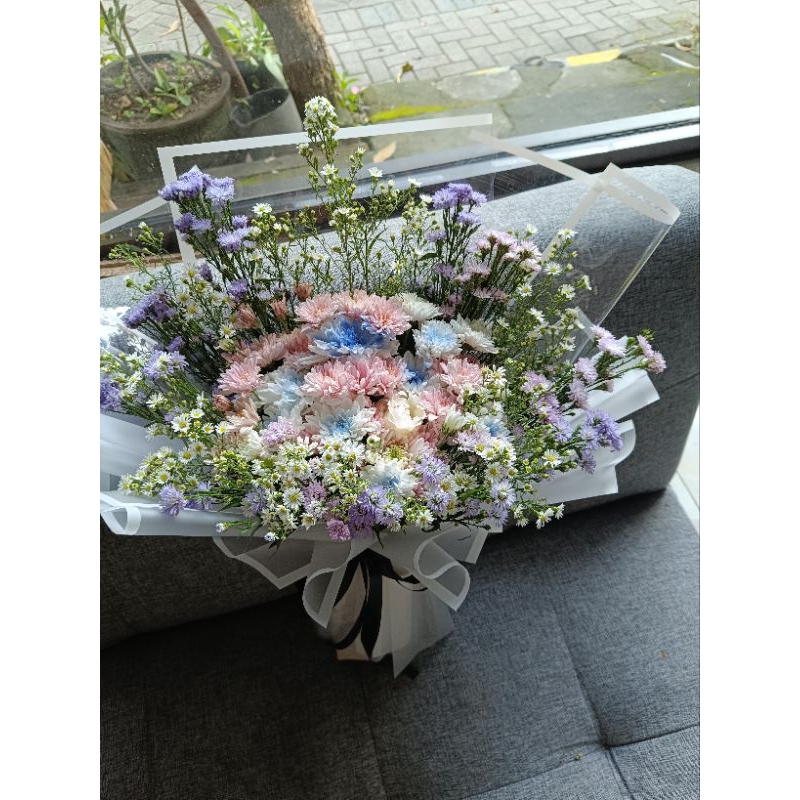 Jual buket bunga segar asli fresh aster mix colour bouquet Surabaya ...