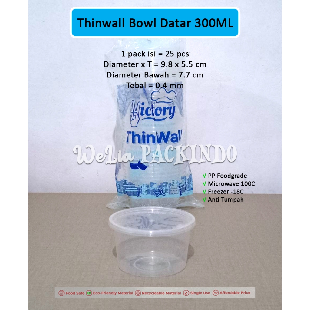 Jual Thinwall Bowl Bulat Datar 300ml Victory DM / Food Container ...