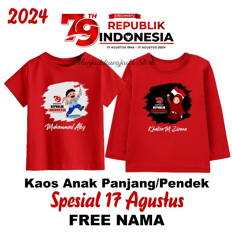 Jual Kaos Anak Kemerdekaan Hut Ke 79/Kaos Anak Custom Foto Dan Nama/Kaos Anak 17 Agustusan 2024 ...