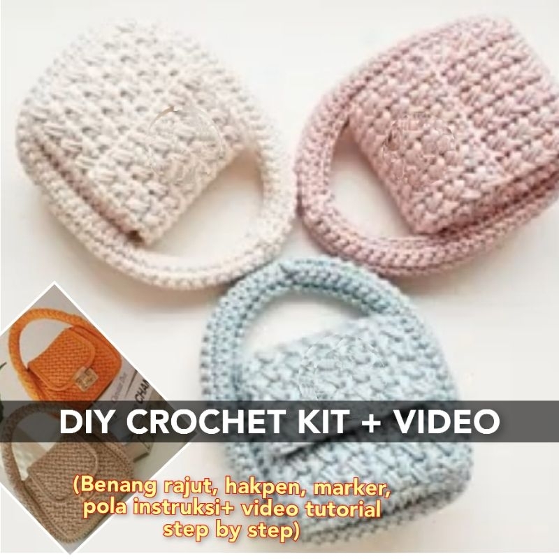 Jual DIY CROCHET KIT TAS T PAKET MERAJUT WITH VIDEO TUTORIAL STEP BY ...