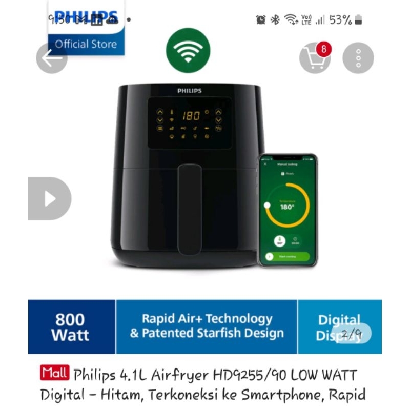 Jual Philips 4.1L Airfryer HD9255/90 LOW WATT Digital | Shopee Indonesia