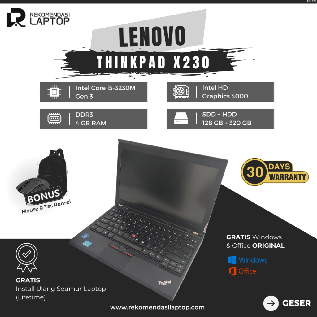 Jual Laptop Lenovo Thinkpad X230 I5-3230M RAM 4 SSD 128 HDD 320 | Shopee Indonesia