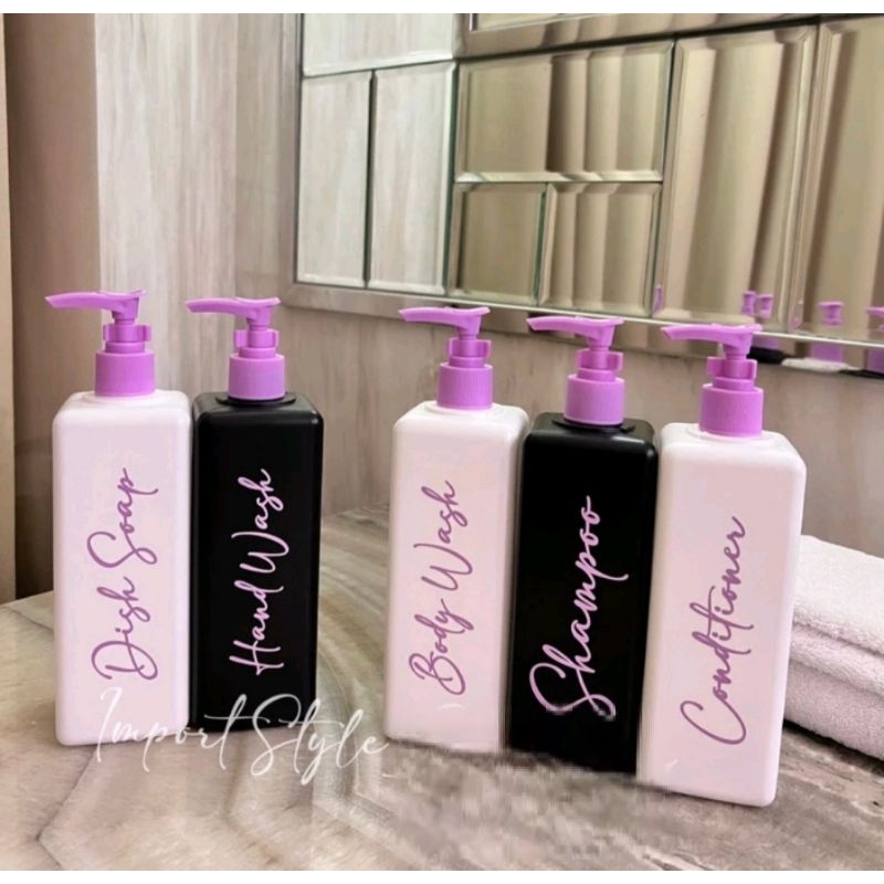 Jual BOTOL KOTAK 500ML HITAM PUTIH CUTTING STIKER UNGU PUMP CLIP OIL ...