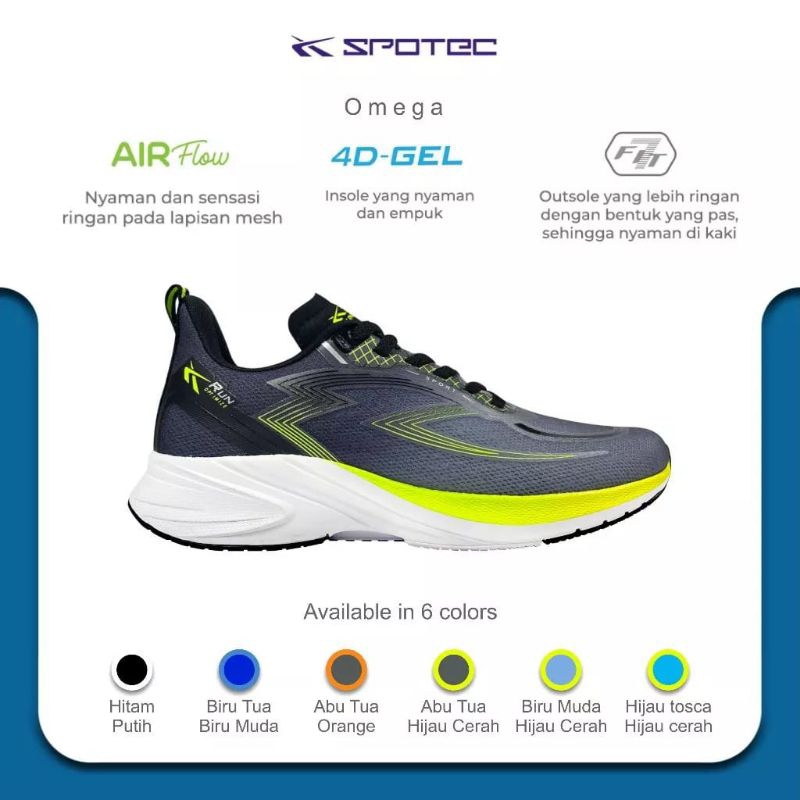 Jual Spotec Sepatu Running Omega Abu tua - Hijau Cerah | Shopee Indonesia