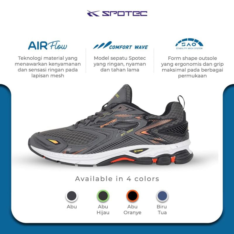 Jual Spotec Sepatu Running Atlas Abu Tua - Oranye | Shopee Indonesia