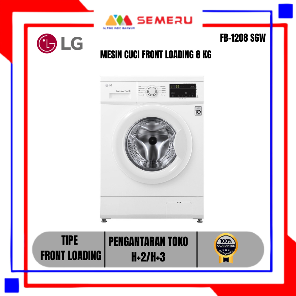 Jual LG MESIN CUCI FRONT LOADING 8 KG FB1208 S6W GARANSI RESMI LG FREE ...