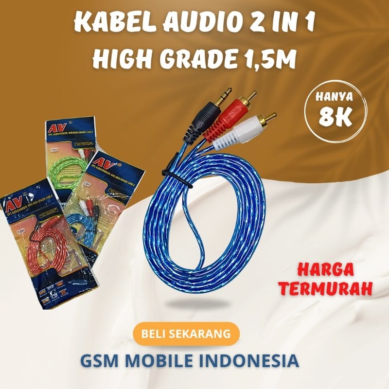 Jual Kabel Audio transparan 2 in 1 high grade 1,5m red,blue,green ...