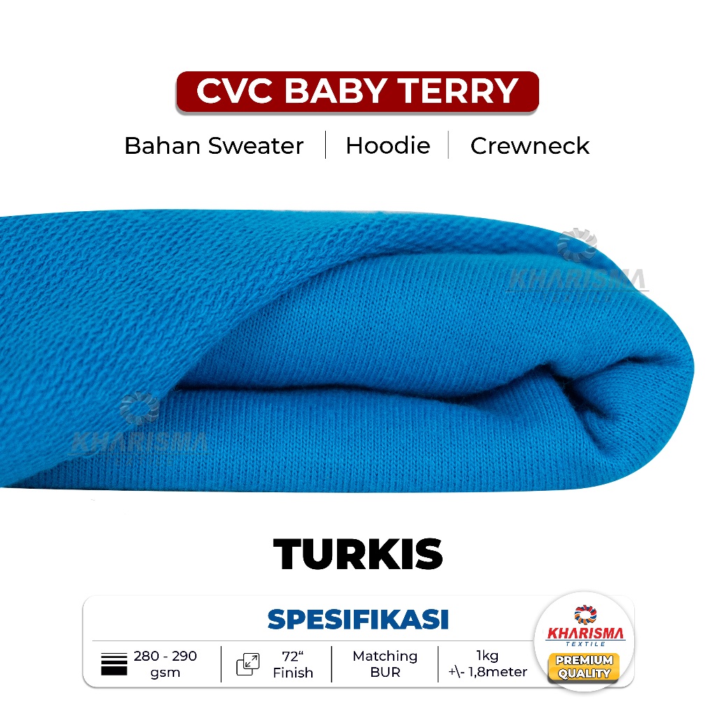 Jual Bahan Jaket Sweater Hoodie Babyterry CVC Warna Biru Turkis ...