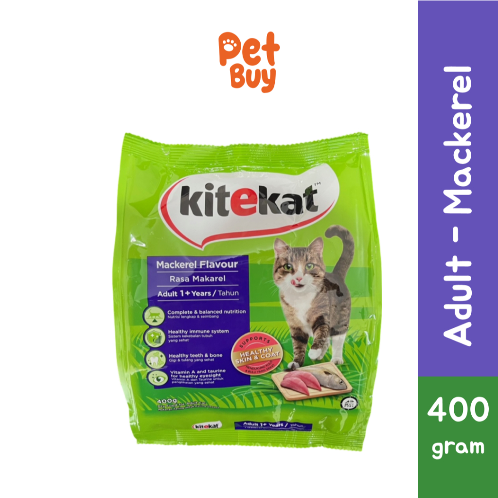 Jual KiteKat Cat Food Adult Mackerel Flavour 400 gr | Shopee Indonesia
