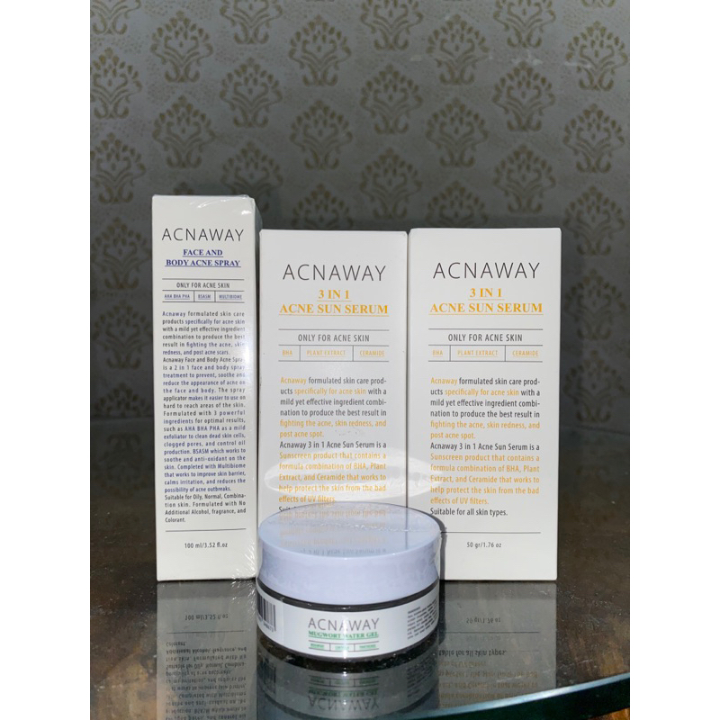 Jual [NEW & SEGEL] Acnaway 3in1 Acne Sun Serum Sunscreen SPF 50+ PA+++ & Mugwort Water Gel ...