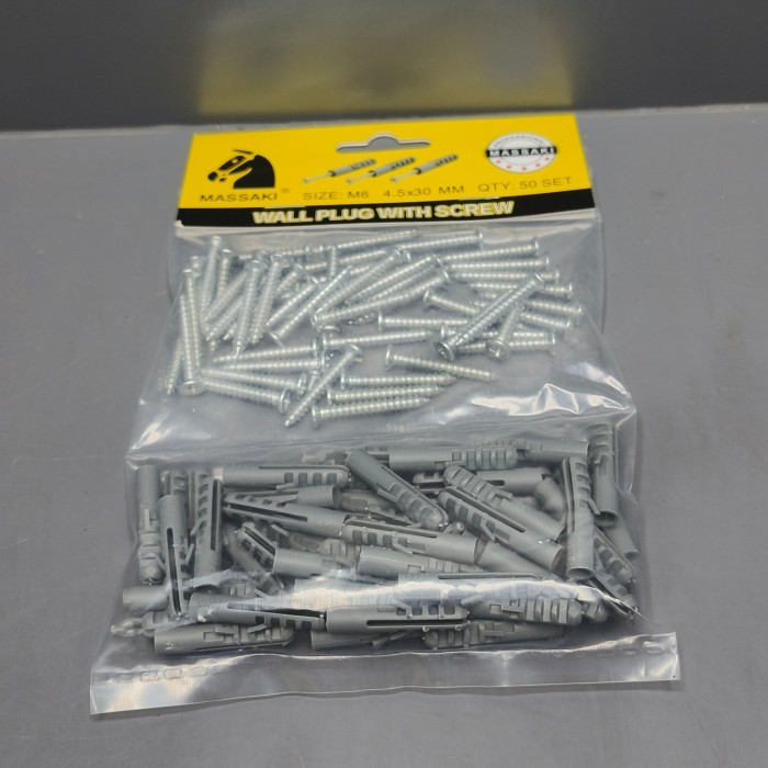 Jual Piser + Sekrup Baut M6 4.5x30mm Wall Plug With Screw Isi 50 Set ...
