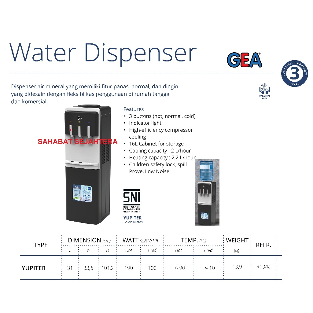 Jual GEA Water Dispenser YUPITER Dispenser Air Galon Atas | Shopee ...