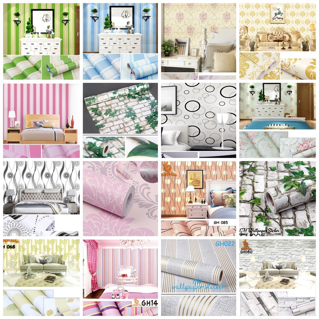 Jual [ COD BAYAR DI TEMPAT ] Wallpaper Sticker Dinding Motif Salur HIJAU / UNGU / BIRU / HITAM ...