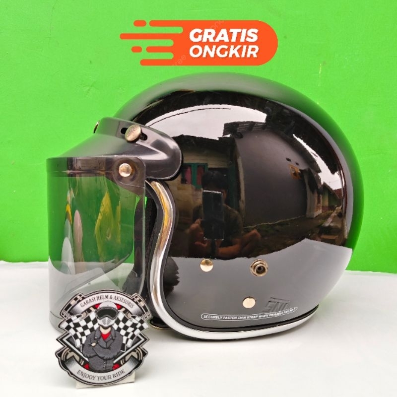 Jual [LC] Helm Bogo Dewasa List Chrome Kaca Datar Hitam SNI - Helm Bogo ...