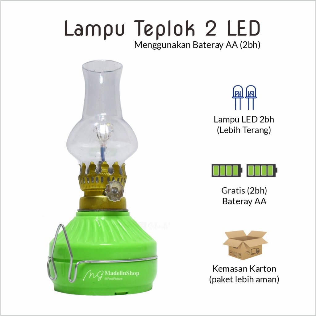 Jual Lampu Teplok 2 LED Retro Plastik Gratis Bateray AA Darurat Listrik ...