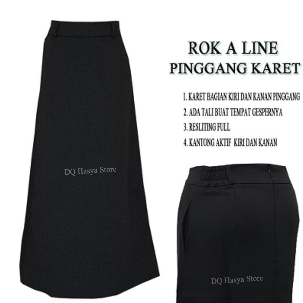 Jual Rok Hitam Panjang Kerja Wanita Model A Line Rok Bahan Pinggang ...