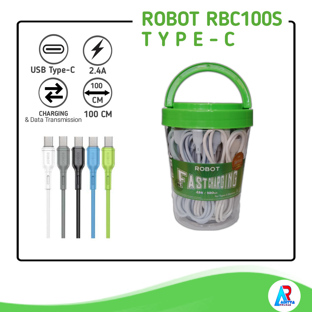 Jual ROBOT RBC100 Kabel data Type-C 2.4A 100cm (1Toples isi 20pcs ...