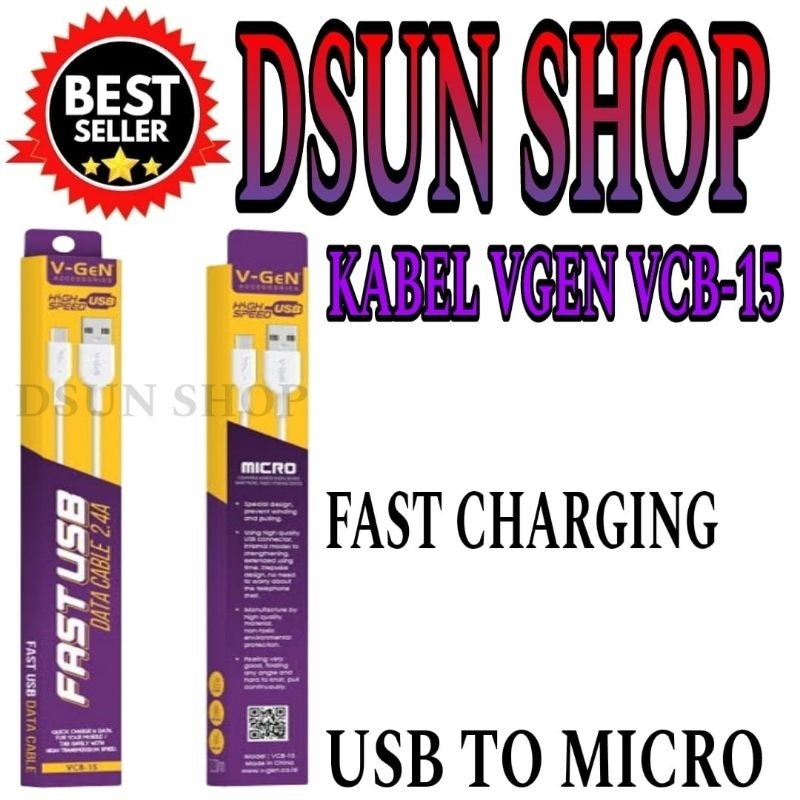 Jual Kabel Data USB V-GeN VCB-15 Fast Charging Kabel Charger Micro USB ...
