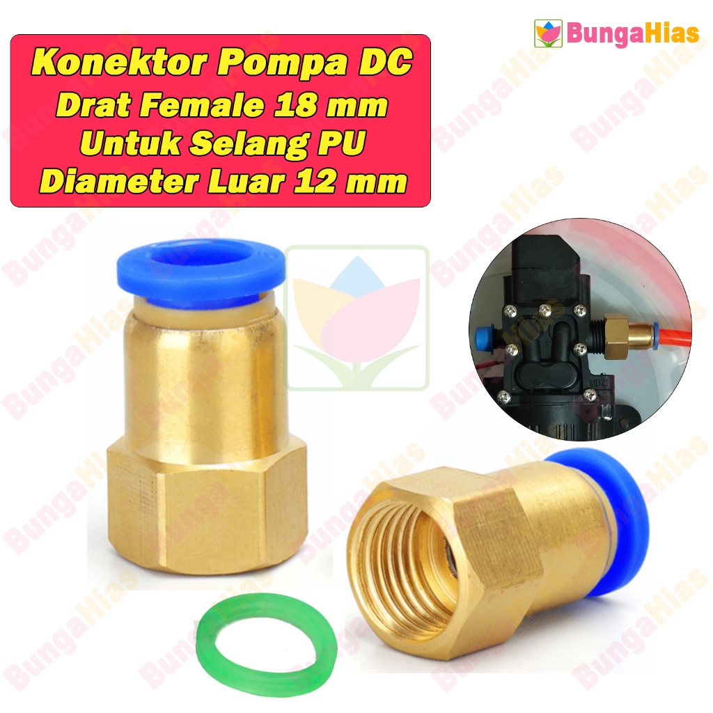 Jual Konektor Pompa DC Slip Lock 12 mm x 18 mm Female Drat Selang PU PE ...