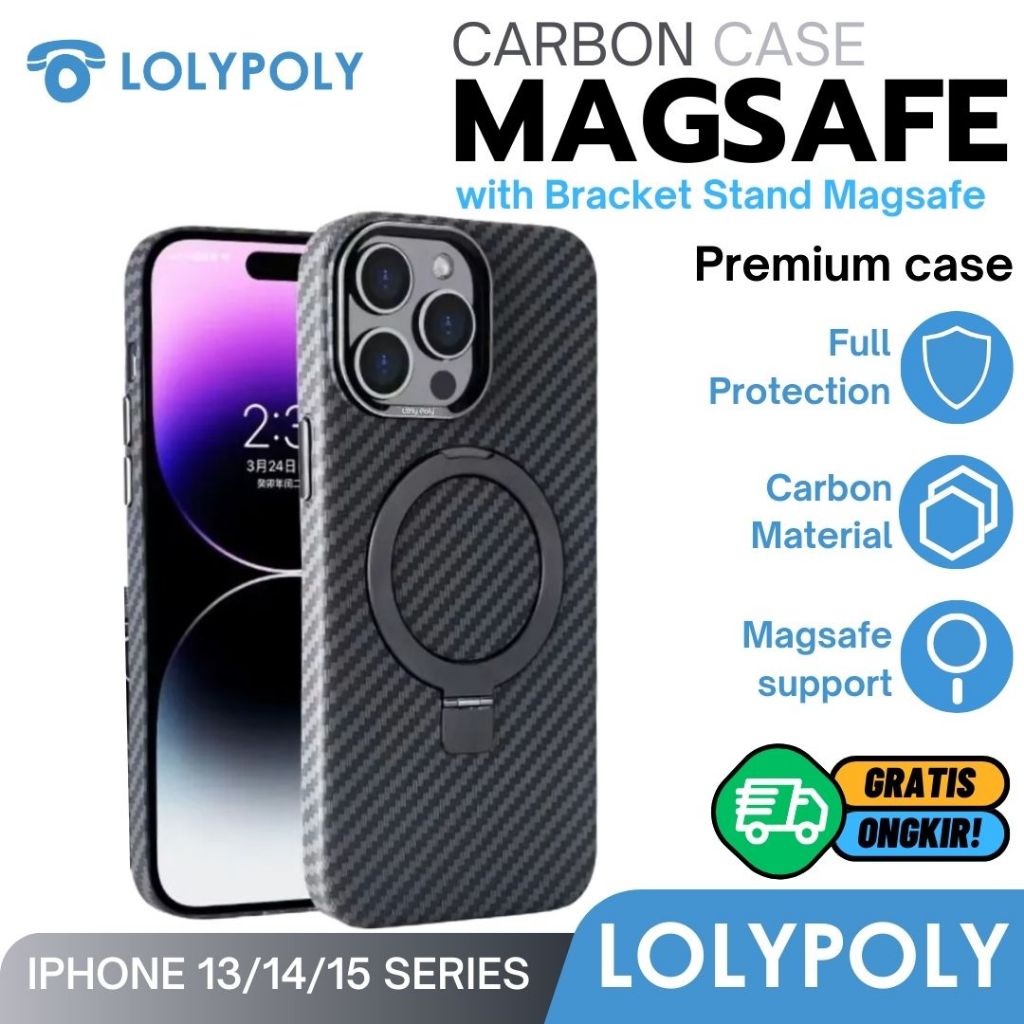 Jual LOLYPOLY Case Carbon Magsafe With Stand Holder For iPhone Series ...