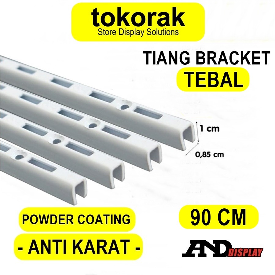 Jual TIANG BRACKET 90 CM REL BRAKET PUTIH 90CM RAK DINDING AMBALAN KACA ...