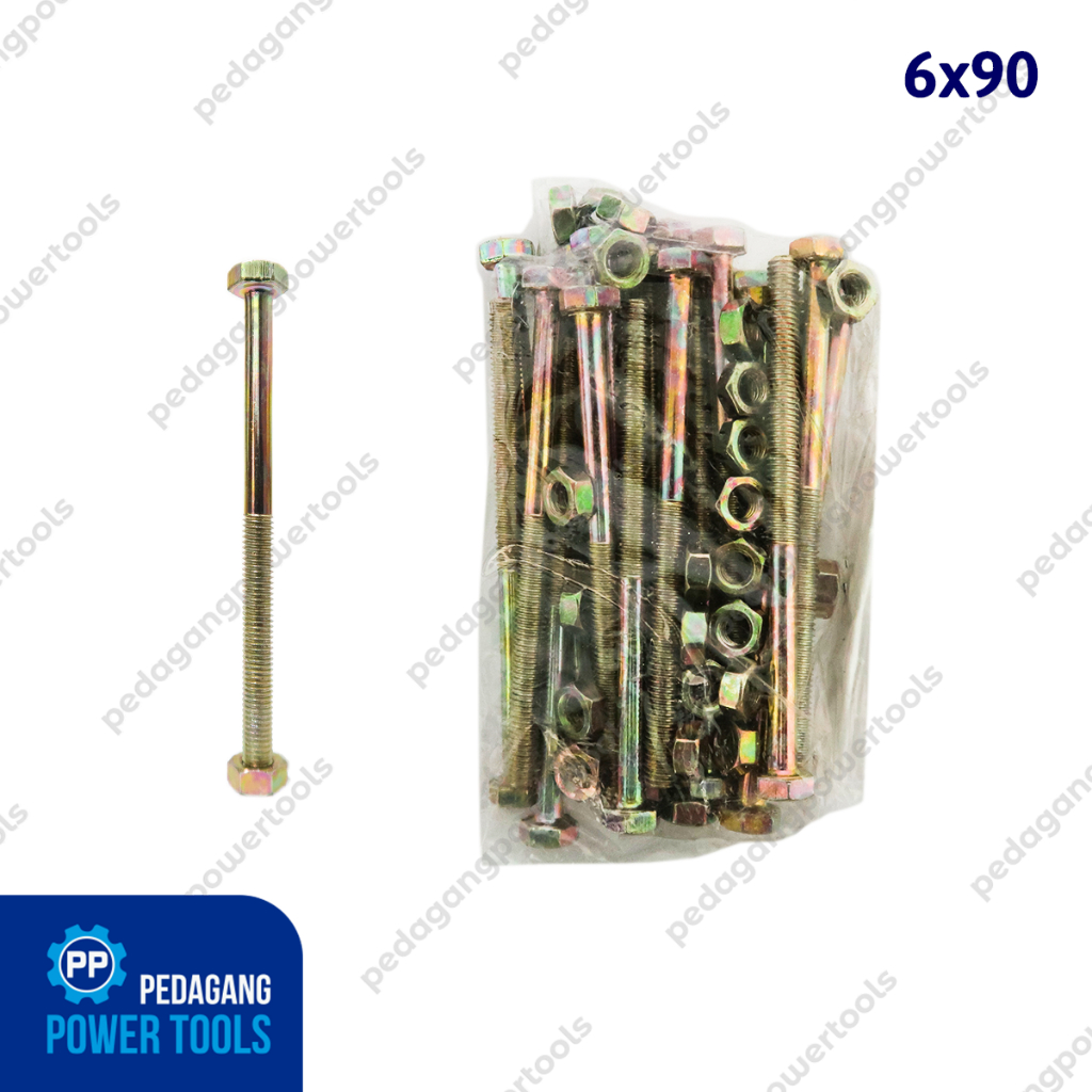 Jual JP Baut Mur M6 x 90 mm 25 pcs Kuning Kunci 10 Hexagon Skrup BM 6x90 | Shopee Indonesia