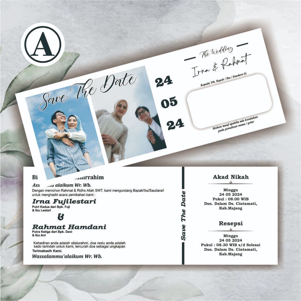 Jual Undangan Pernikahan 1 Lembar Tiket Timbal Balik C (Free Desain ...