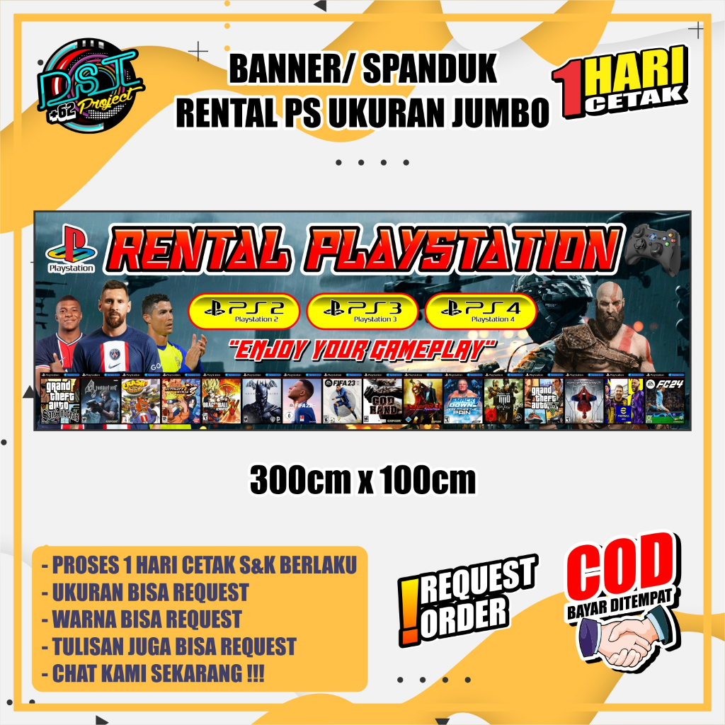 Jual BANNER / SPANDUK RENTAL PS PLAYSTATION ukuran 300cm x 100cm ...