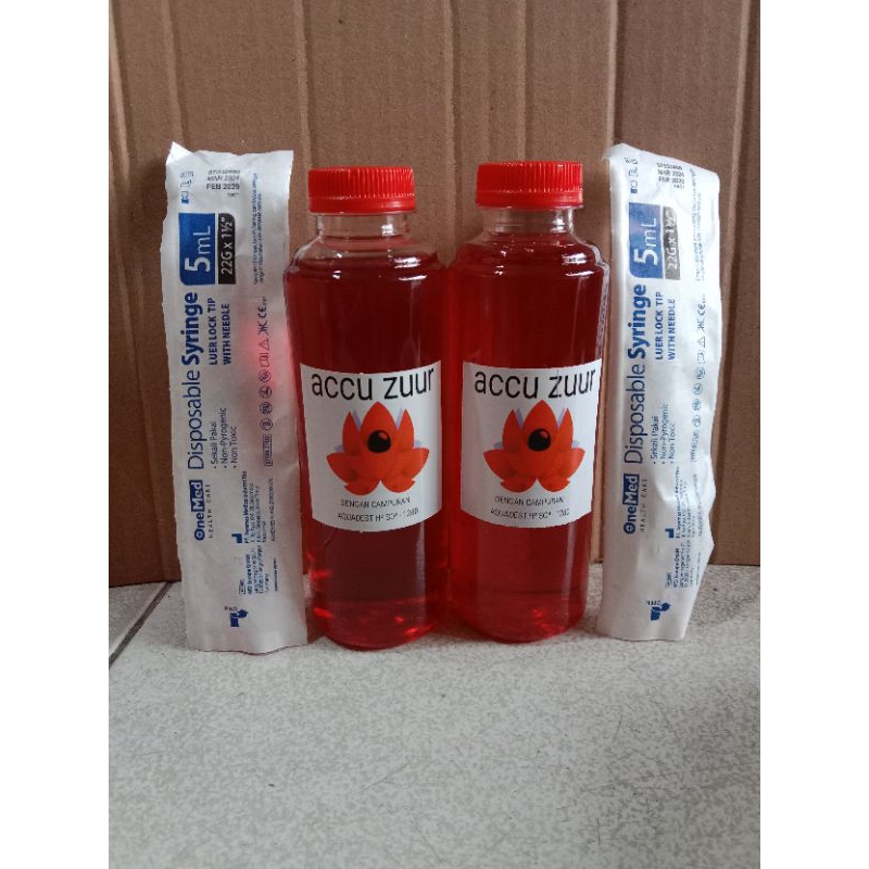 Jual 2 set air aki merah (accu zuur merah & suntikan) | Shopee Indonesia