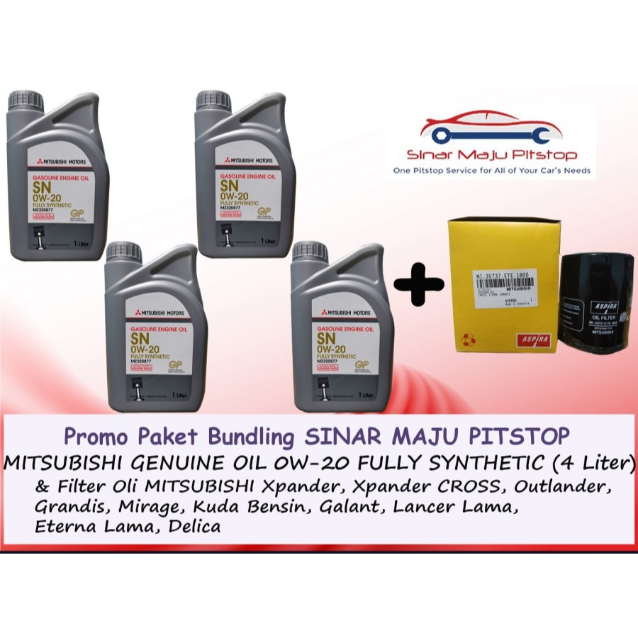 Jual Paket Oli MITSUBISHI GENUINE OIL 0W-20 SN FULL SYNTHETIC & Filter ...
