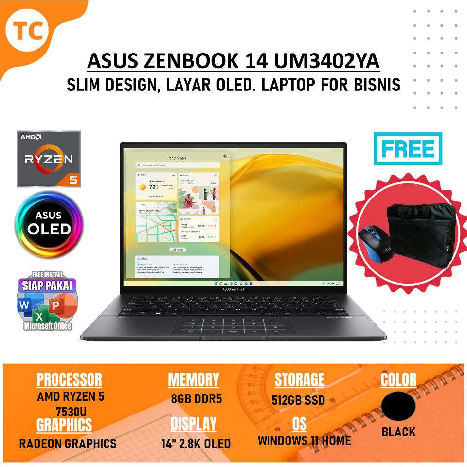 Jual Laptop Asus Zenbook Oled 14 Um3402ya Amd Ryzen 5 7530u Ram 8gb